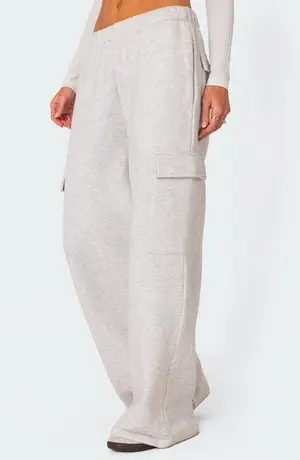 EDIKTED Wide Leg Cotton Cargo Sweatpants - Light-gray