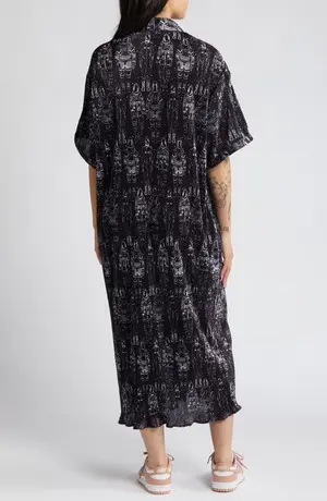 DRESSED IN LALA Printed Plissé Shirtdress