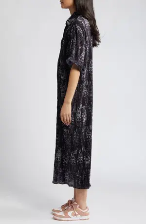 DRESSED IN LALA Printed Plissé Shirtdress