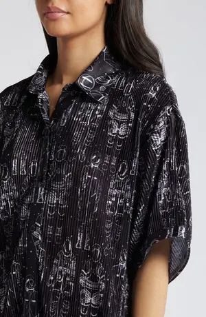DRESSED IN LALA Printed Plissé Shirtdress