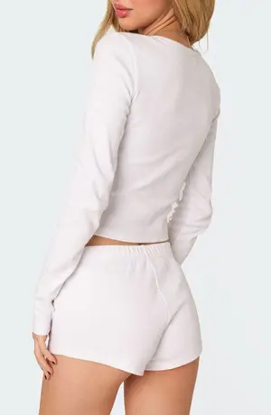 EDIKTED Rebekah Rib Henley Top - White