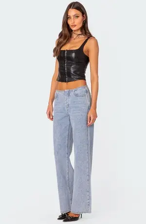 EDIKTED Simone Faux Leather Corset Top - Black