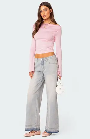 EDIKTED Dana Gathered Bell Sleeve Crop Top - Light-pink