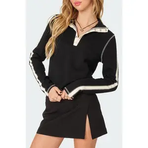 EDIKTED Gio Contrast Stitch Cotton Sweatshirt - Black