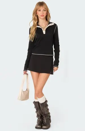 EDIKTED Gio Contrast Stitch Cotton Sweatshirt - Black