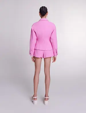Maje Fitted Tweed Jacket With Basque Hem