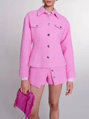 Maje Fitted Tweed Jacket With Basque Hem