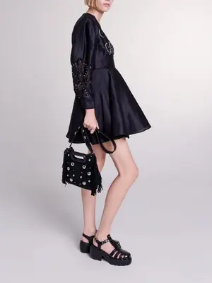 Maje Embroidered Linen Mini Dress