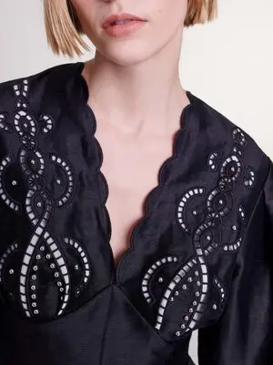 Maje Embroidered Linen Mini Dress