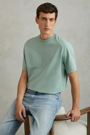 REISS Tate Oversized Garment Dye T-shirt Canton Green