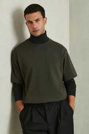 REISS Tate Oversized Garment Dye T-shirt Dark Green