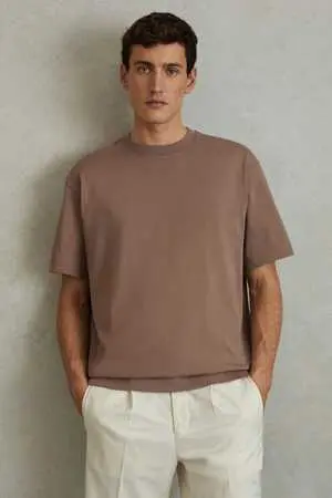 REISS Tate Oversized Garment Dye T-shirt Deep Taupe