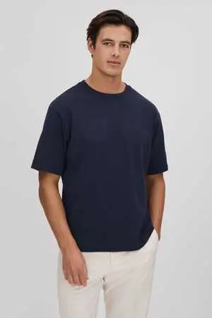 REISS Tate Oversized Garment Dye T-shirt Eclipse Blue