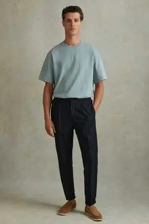 REISS Tate Oversized Garment Dye T-shirt Faded Denim