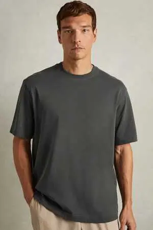 REISS Tate Oversized Garment Dye T-shirt Grey