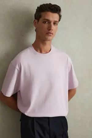 REISS Tate Oversized Garment Dye T-shirt Light Lilac