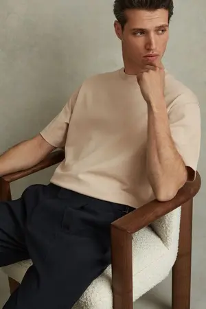 REISS Tate Oversized Garment Dye T-shirt Oatmeal