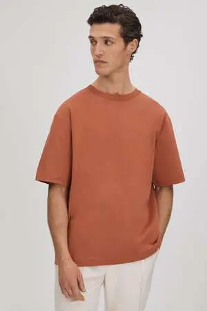 REISS Tate Oversized Garment Dye T-shirt Raw Sienna