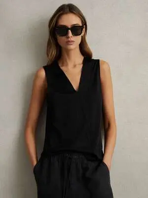 REISS Mira V-neck Shell Top - Black