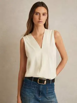 REISS Mira V-neck Shell Top - Ivory