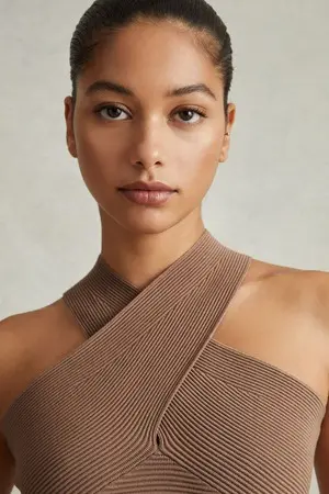 REISS Ribbed Cross-over Vest
