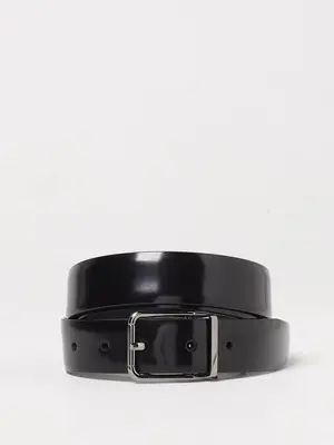 Dolce & Gabbana Reversible Calfskin Leather Belt With Logo Buckle - Black
