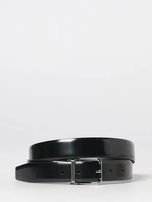 Dolce & Gabbana Reversible Calfskin Leather Belt With Logo Buckle - Black