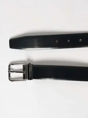 Dolce & Gabbana Reversible Calfskin Leather Belt With Logo Buckle - Black