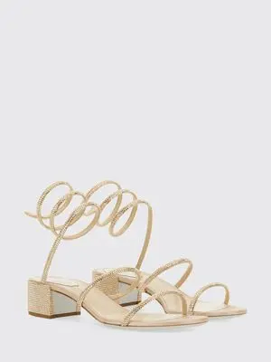 Rene Caovilla Cleo Satin Sandals With Rhinestones - Beige