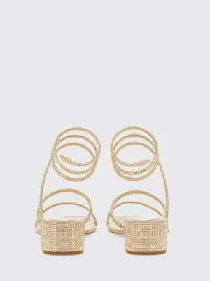 Rene Caovilla Cleo Satin Sandals With Rhinestones - Beige