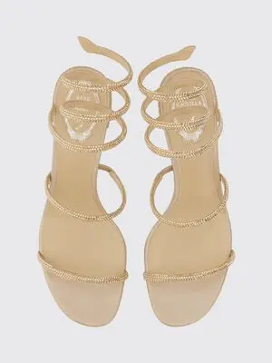 Rene Caovilla Cleo Satin Sandals With Rhinestones - Beige