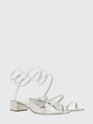 Rene Caovilla Cleo Satin Sandals With Rhinestones - Silver