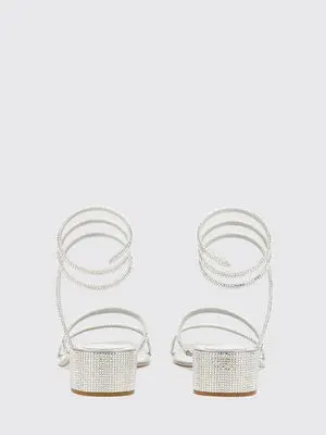 Rene Caovilla Cleo Satin Sandals With Rhinestones - Silver