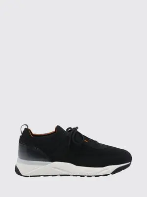 Santoni Low-top Sneakers In Stretch Tech Fabric And Leather With Rubber Sole - Black