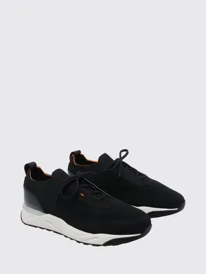 Santoni Low-top Sneakers In Stretch Tech Fabric And Leather With Rubber Sole - Black