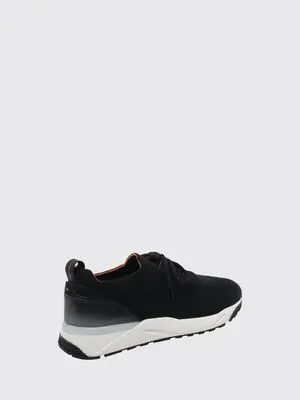 Santoni Low-top Sneakers In Stretch Tech Fabric And Leather With Rubber Sole - Black