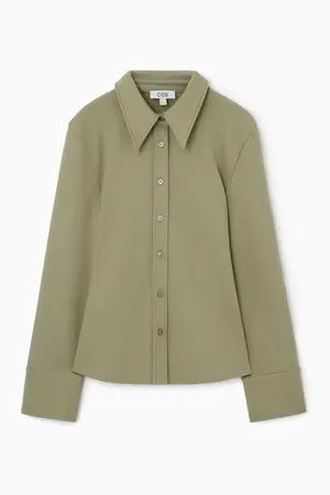 Cos Slim Exaggerated-collar Jersey Shirt - Green