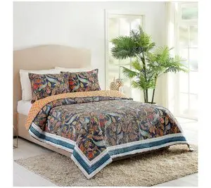 DENA HOME Peacock Garden 3pc King Quilt Set - One-color