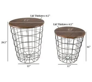LAVISH HOME 2 Nesting Tables With Storage Round Tables