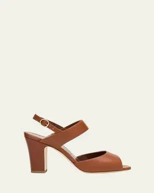 Manolo Blahnik Khiko Leather Slingback Sandals - Medium Brown
