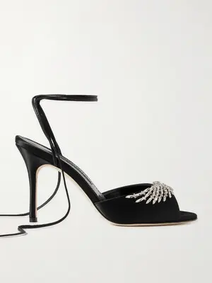 Manolo Blahnik Plumena 90 Crystal-embellished Lace-up Sandals - Black