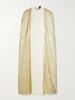 DIMA AYAD Satin Gown And Metallic Jacquard Cape Set