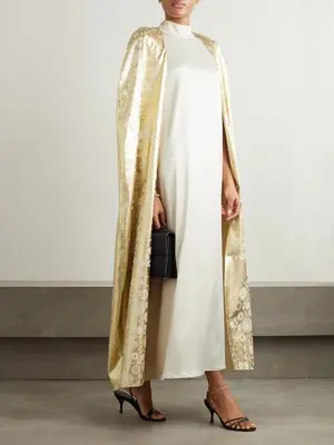 DIMA AYAD Satin Gown And Metallic Jacquard Cape Set
