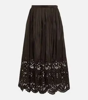 Valentino Garavani Broderie Anglaise Silk Midi Skirt