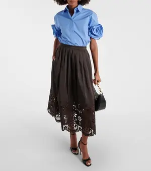 Valentino Garavani Broderie Anglaise Silk Midi Skirt