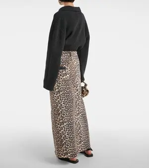 GANNI Leopard-print Maxi Denim Skirt - Brown