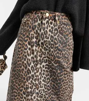 GANNI Leopard-print Maxi Denim Skirt - Brown