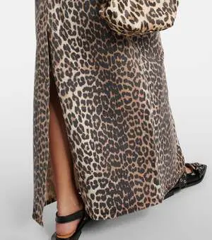 GANNI Leopard-print Maxi Denim Skirt - Brown
