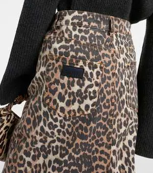 GANNI Leopard-print Maxi Denim Skirt - Brown