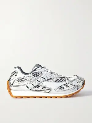 Bottega Veneta Orbit Metallic Rubber And Mesh Sneakers - White